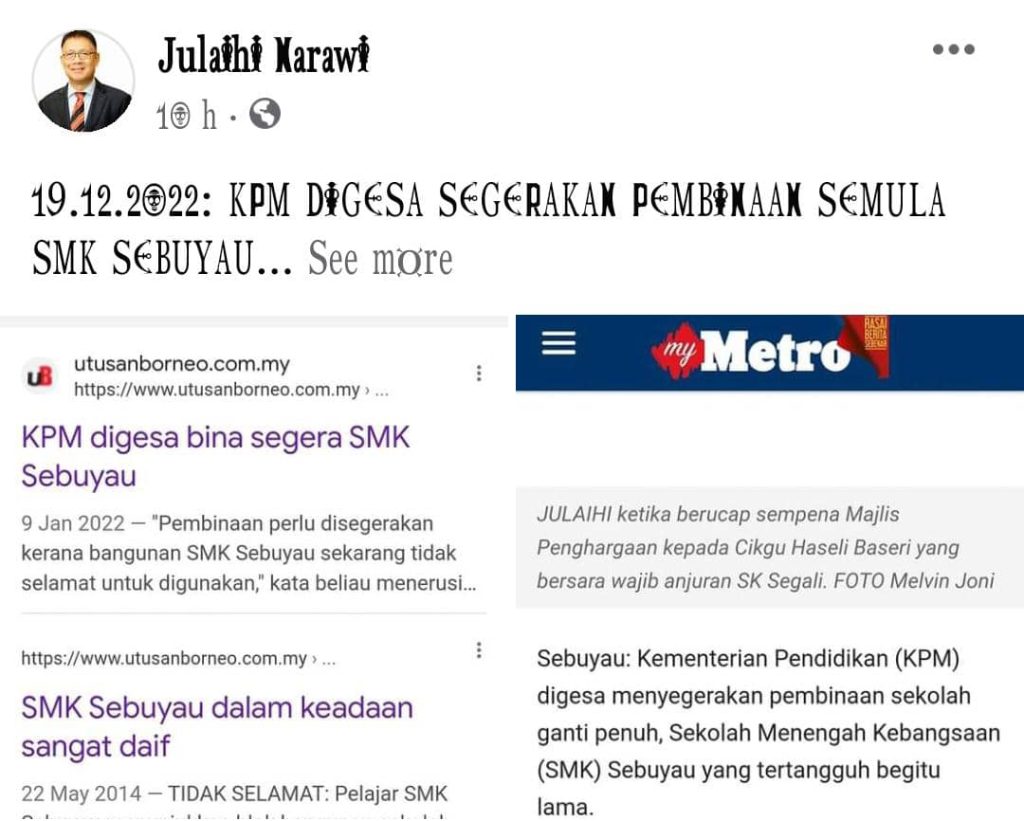 Julaihi menggesa agar KPM segerakan pembinaan semula SMK Sebuyau ...